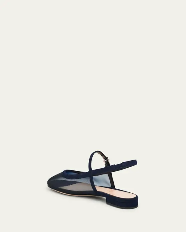 GIANVITO ROSSI Mesh Mary Jane Ballerina Flats - Denim