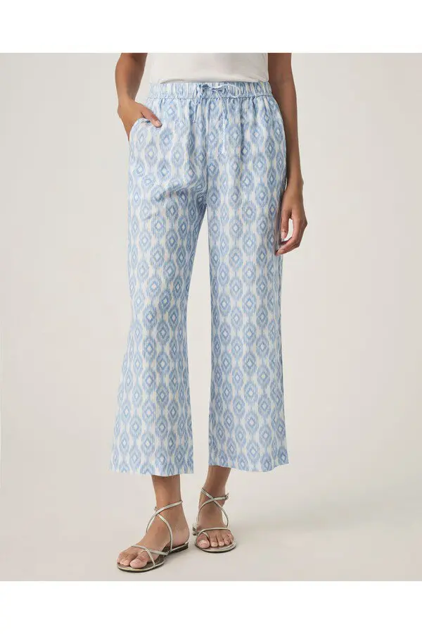 Splendid Angie Ikat Cropped Wide-leg Pants - Blue