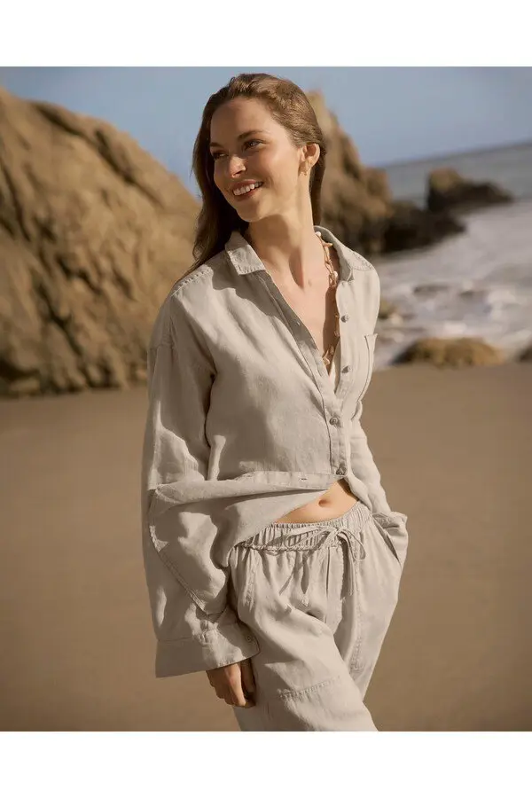 Splendid Stella Linen Button-down Shirt - Brown