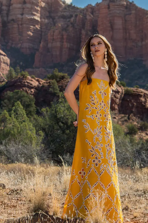 Sachin & Babi Sianna Embroidered Maxi Gown - Gold / Yellow