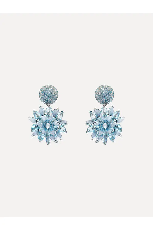 Oscar De La Renta Raffia & Beaded Flower Earrings - Floral
