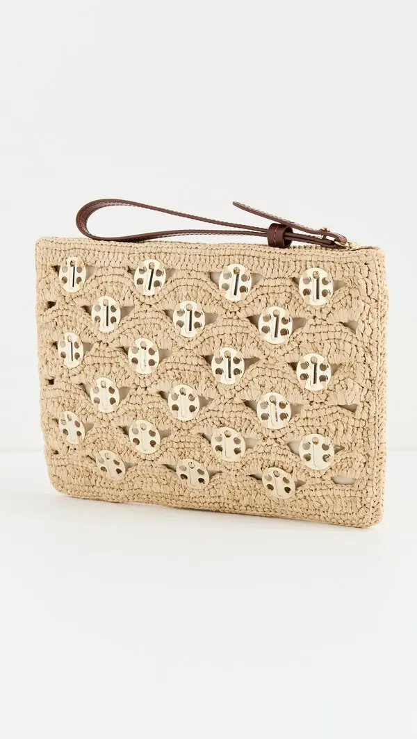 Rabanne Raffia Pouch With Leather Top Handle - Gold
