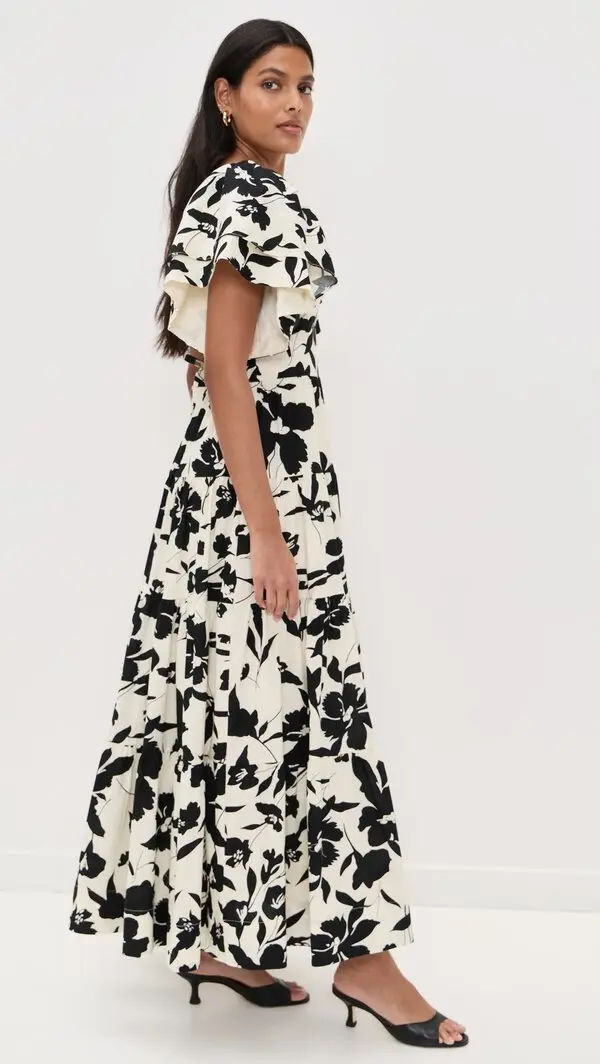 English Factory Printed Maxi Dress With Bubble Sleeves In White/Black - 40%  Off | Editorialist