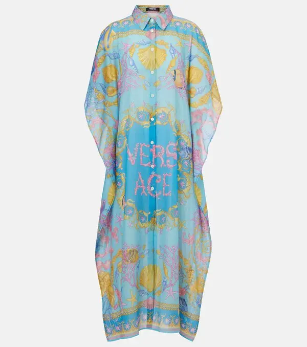 Versace Underwater Barocco Cotton And Silk Beach Cover-up - Blue