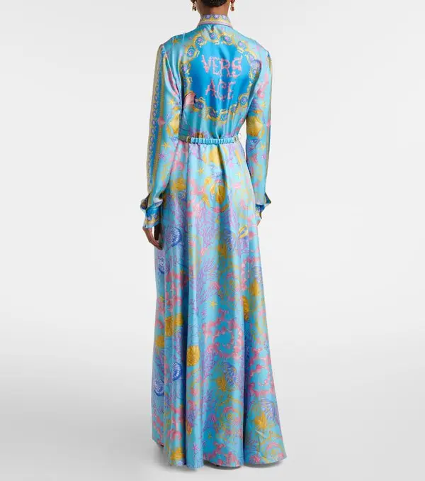 Versace Underwater Barocco Silk Twill Maxi Dress