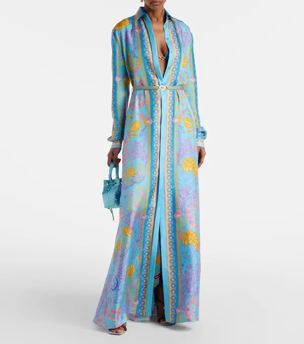 Versace Underwater Barocco Silk Twill Maxi Dress