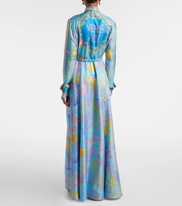 Versace Underwater Barocco Silk Twill Maxi Dress