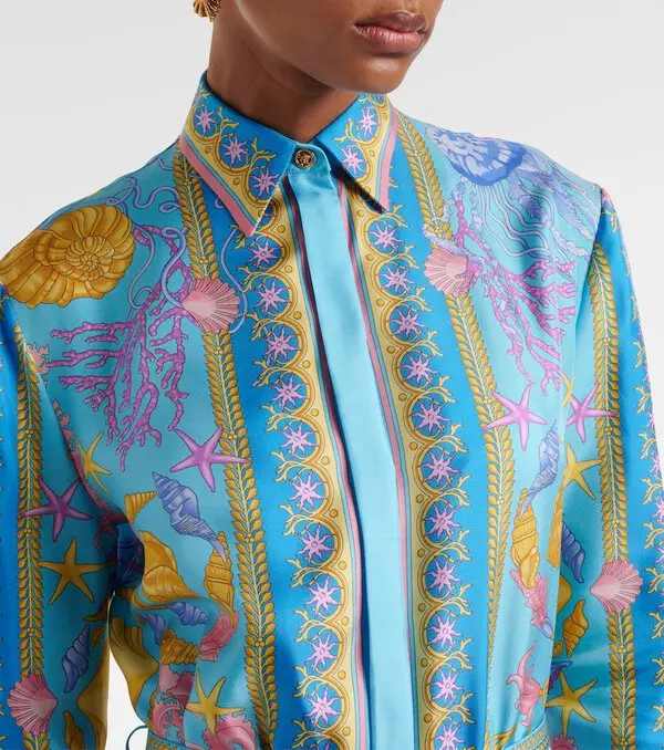 Versace Underwater Barocco Silk Twill Maxi Dress