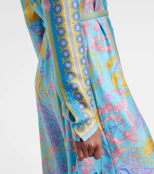 Versace Underwater Barocco Silk Twill Maxi Dress