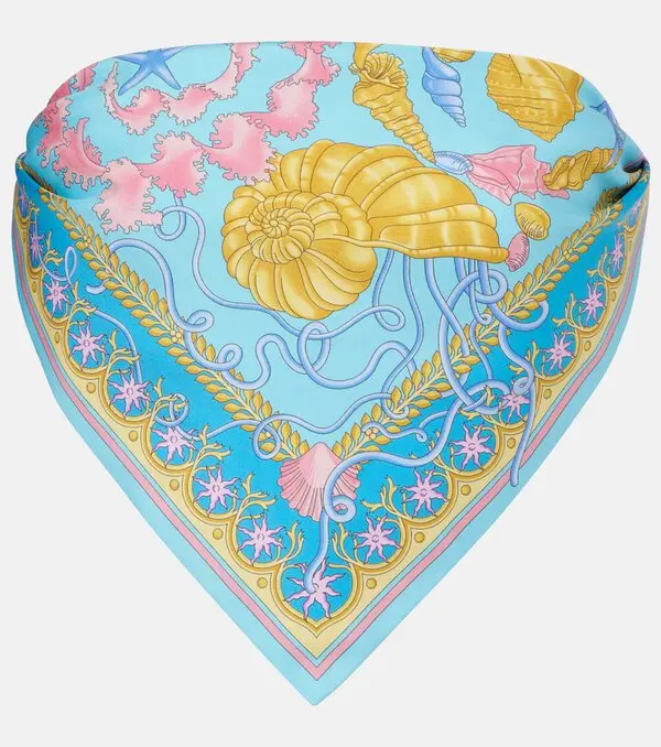 Versace Underwater Barocco Twill Bandeau Top - Blue