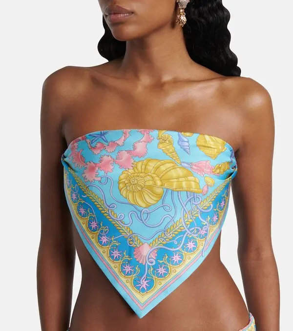 Versace Underwater Barocco Twill Bandeau Top