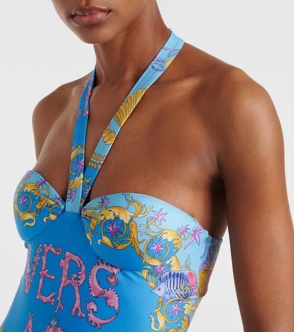 Versace Printed Halterneck One-piece Swimsuit