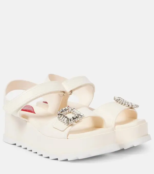 ROGER VIVIER Slidy Viv' Embellished Leather Wedge Sandals - White