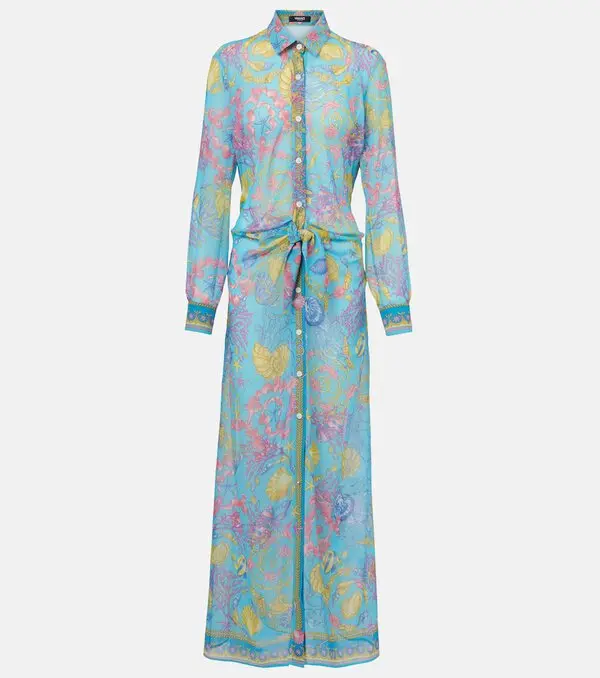 Versace Printed Semi-sheer Shirt Dress - Blue