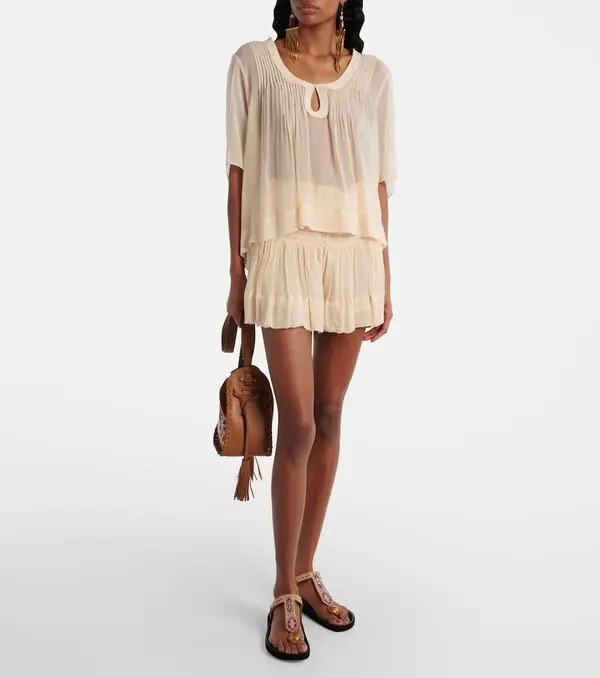 Isabel Marant Étoile Maelly Shirred Silk Shorts - Beige