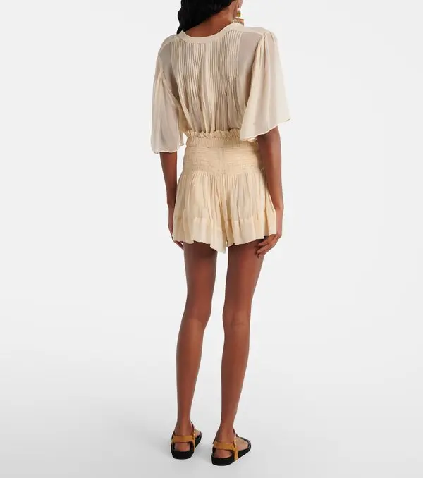 Isabel Marant Étoile Maelly Shirred Silk Shorts - Beige