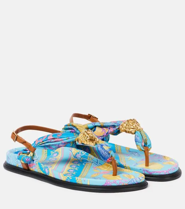 Versace La Medusa Printed Thong Sandals - Blue