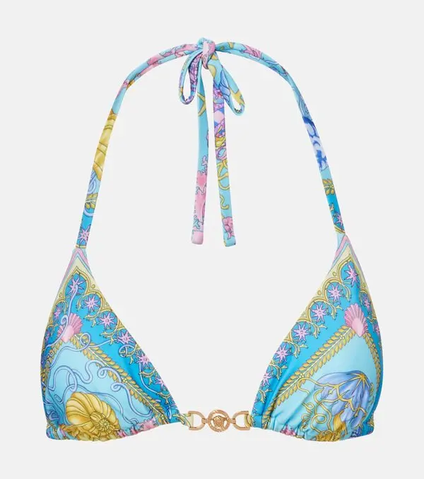 Versace Medusa Printed Triangle Bikini Top - Blue