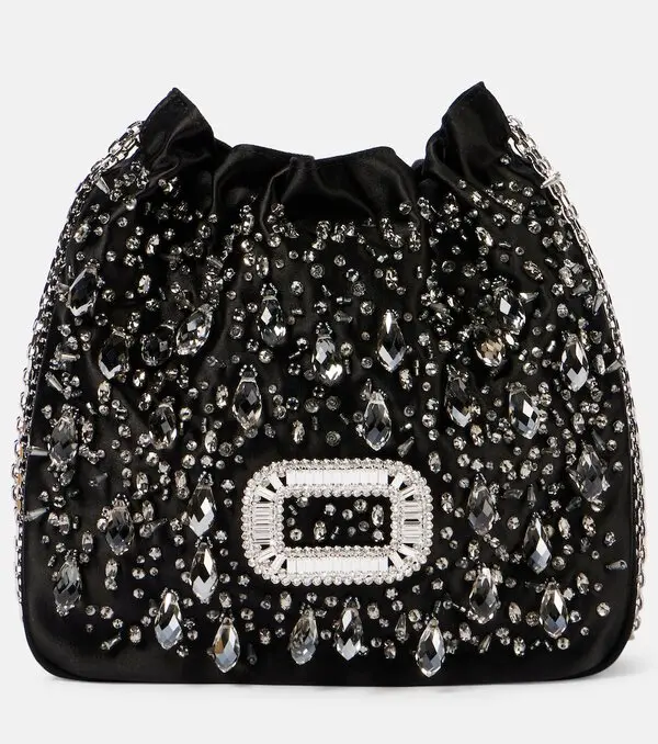 ROGER VIVIER Pilgrim Mini Embellished Bucket Bag - Black