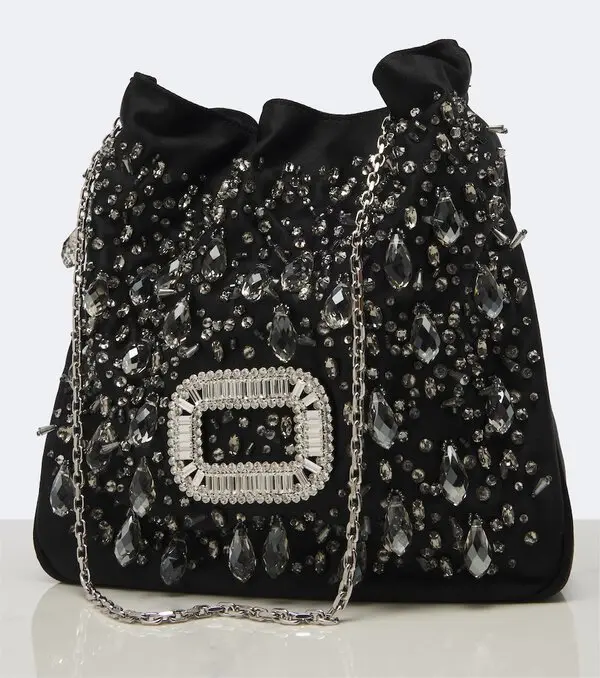 ROGER VIVIER Pilgrim Mini Embellished Bucket Bag - Black