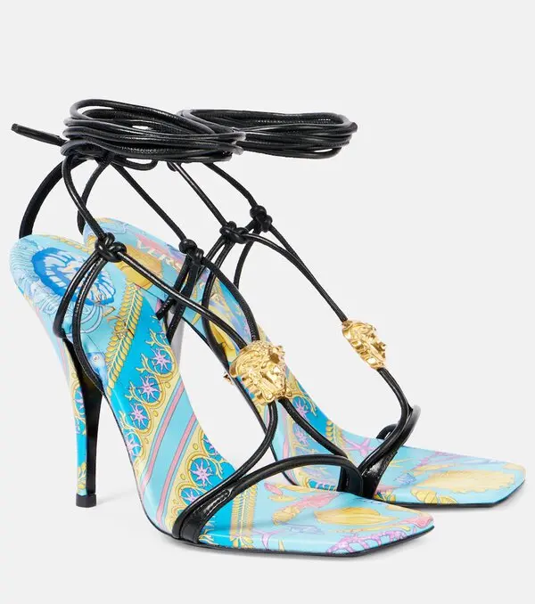 Versace La Medusa Printed Leather Sandals - Blue