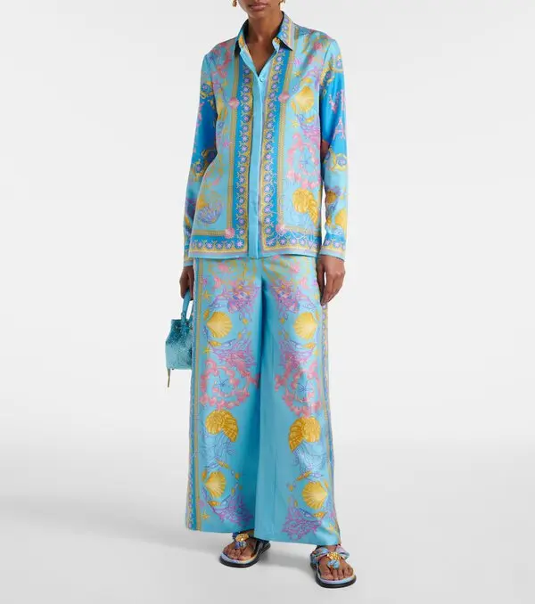 Versace Underwater Barocco Silk Twill Shirt - Blue