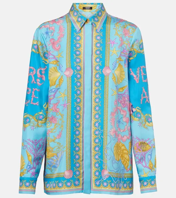 Versace Underwater Barocco Silk Twill Shirt - Blue