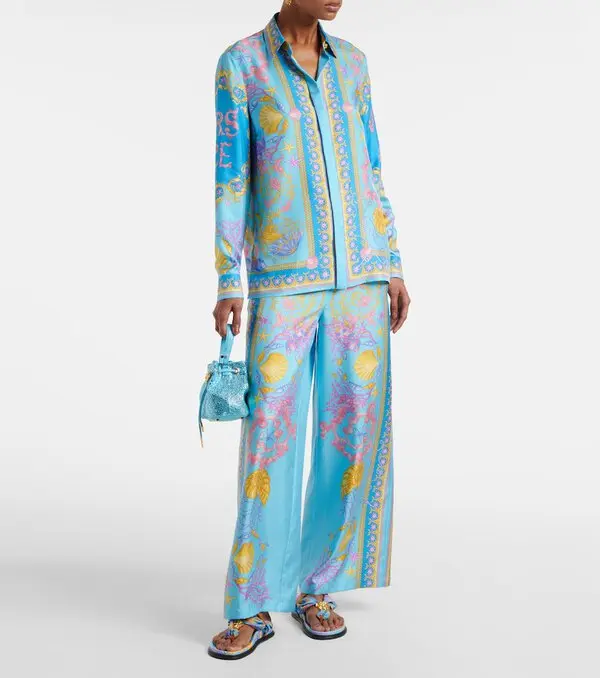 Versace Underwater Barocco Silk Twill Shirt - Blue