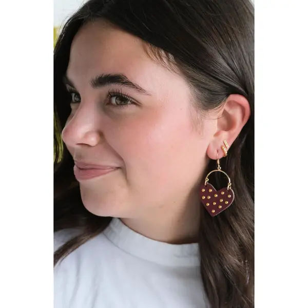 NICKEL & SUEDE Studded Harlow Earrings - Burgundy/silver