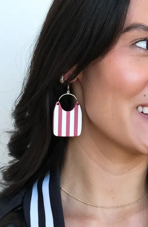 NICKEL & SUEDE Hoosier Stripe Charlie Earrings - Red/silver
