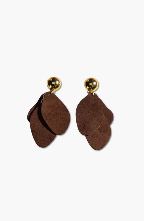 NICKEL & SUEDE Weston Leather Statement Earrings - Chocolate/silver