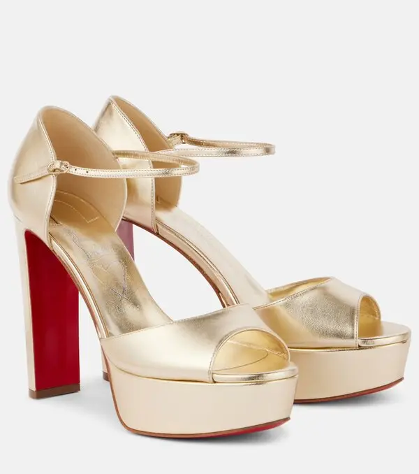 CHRISTIAN LOUBOUTIN Sandaloo 130 Leather Peep-toe Pumps - Gold