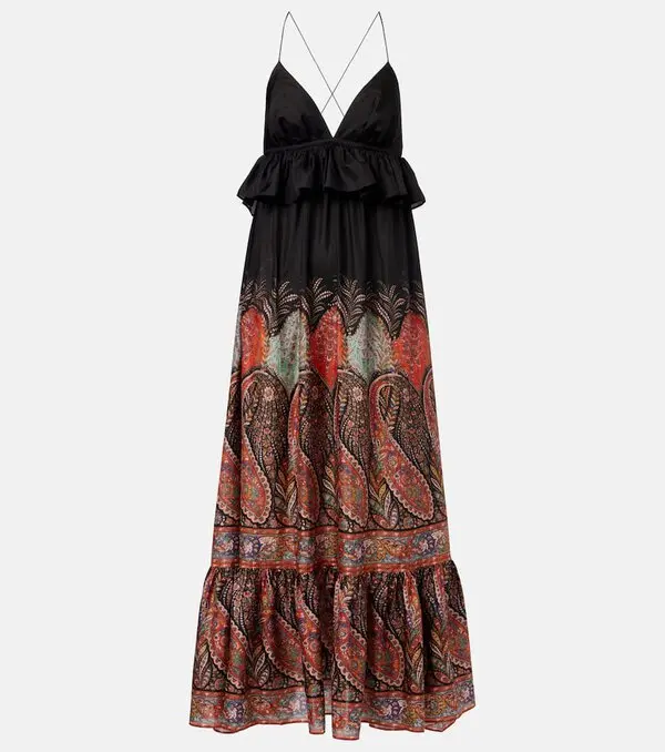 Zimmermann Rhiannon Paisley Ruffled Maxi Dress - Black