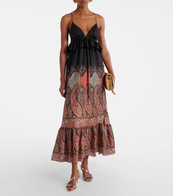 Zimmermann Rhiannon Paisley Ruffled Maxi Dress - Black