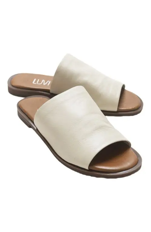 FOREVER & ALWAYS SHOES Leather Slide Sandal - Beige Leather