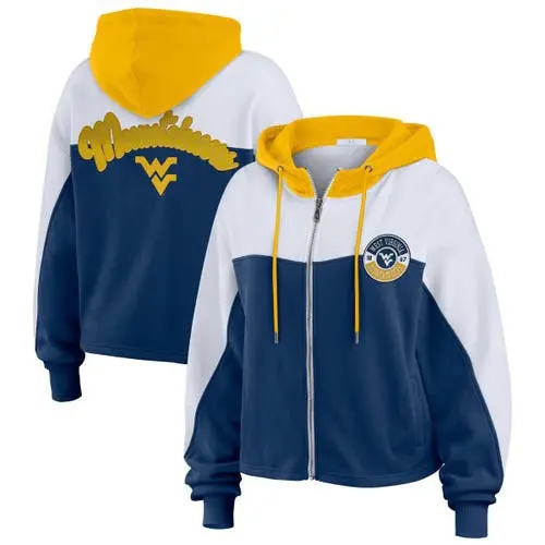 WEAR BY ERIN ANDREWS West Virginia Mountaineers Color-block Full-zip Hoodie - Navy