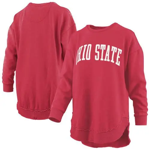 PRESSBOX Ohio State Buckeyes Melange Poncho Fleece Pullover Sweatshirt - Scarlet