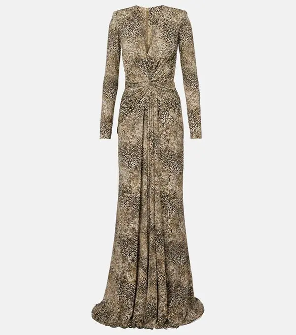 Elie Saab Animalier Printed Jersey Gown