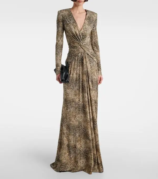 Elie Saab Animalier Printed Jersey Gown