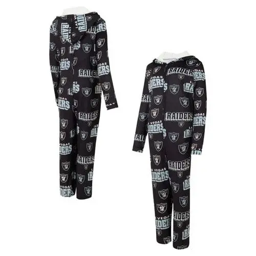 CONCEPTS SPORT Las Vegas Raiders Roadway Allover Print Microfleece Full-zip Union Suit - Black