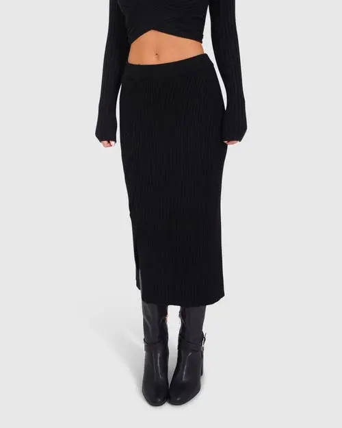 BELLE & BLOOM Knit Midi Skirt - Black