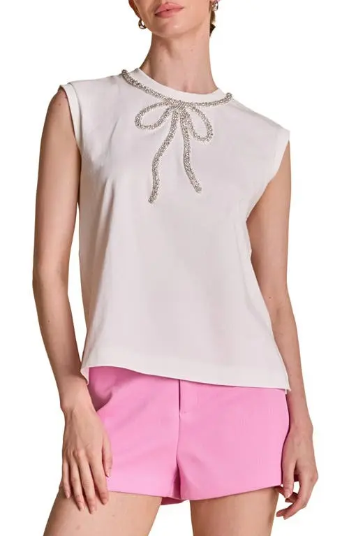 English Factory Rhinestone Bow Sleeveless Top - White