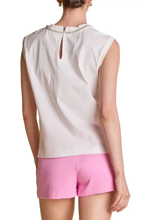 English Factory Rhinestone Bow Sleeveless Top - White