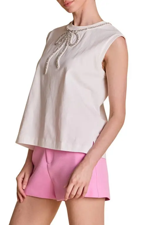 English Factory Rhinestone Bow Sleeveless Top - White