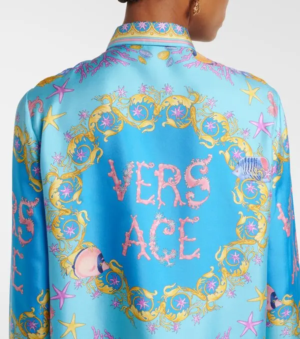 Versace Underwater Barocco Silk Twill Shirt - Blue