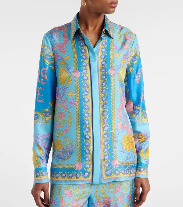 Versace Underwater Barocco Silk Twill Shirt - Blue