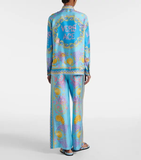 Versace Underwater Barocco Silk Twill Shirt - Blue