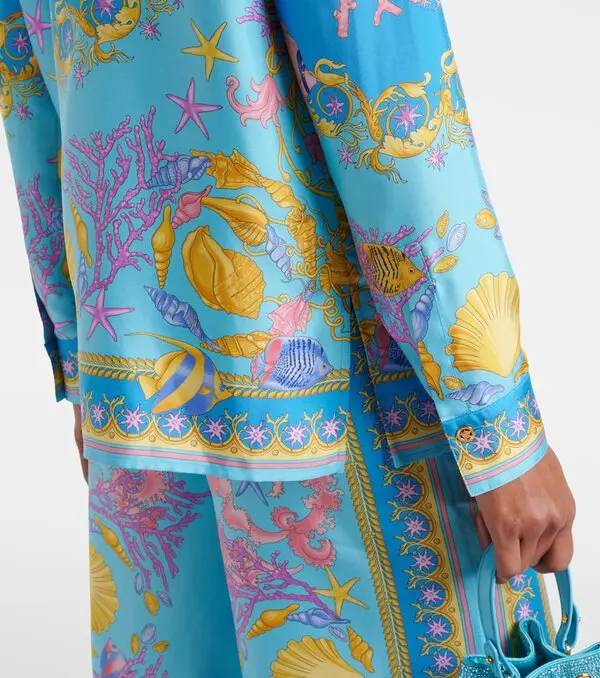 Versace Underwater Barocco Silk Twill Shirt - Blue