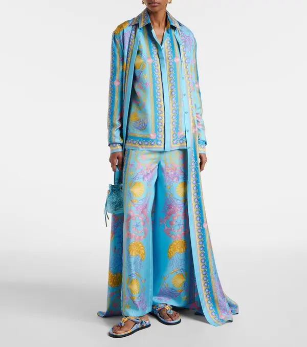 Versace Underwater Barocco Silk Twill Shirt - Blue