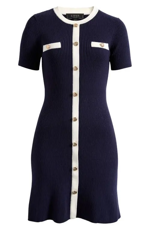 LIPSY Button Detail Ribbed Sweater Mini Dress